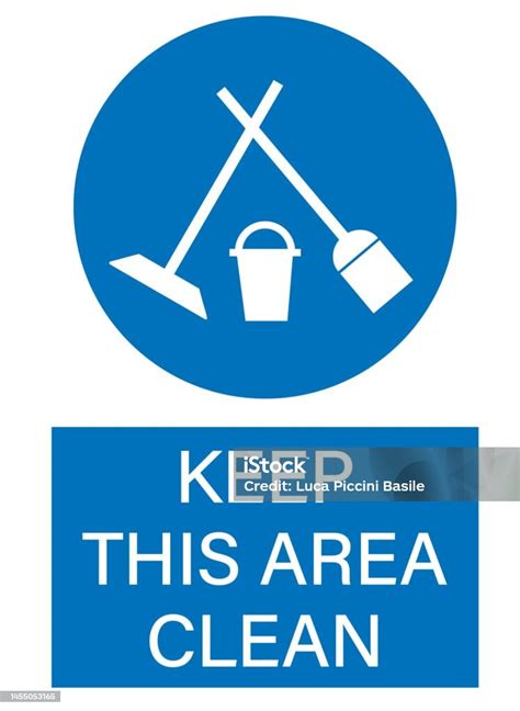 이 부분을 깨끗하게 유지하십시오 빗자루 걸레 및 양동이가있는 필수 둥근 파란색 기호 문자 메시지 표지판에 대한 스톡 벡터 아트 및 기타 이미지 Istock