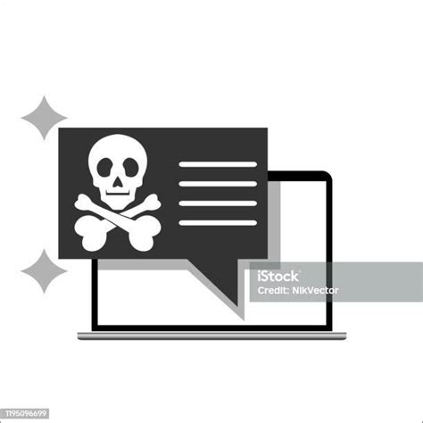 노트북 컴퓨터에 경고 알림 악성 코드 개념 스팸 데이터 사기 인터넷 오류 안전하지 않은 연결 온라인 사기 바이러스 개념에 대한 스톡 벡터 아트 및 기타 이미지 Istock