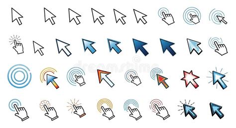 A Collection Of Computer Cursor Icons The First Row Features Simple Arrow Pointers Stock