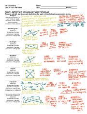 Unit TEST REVIEW KEY Polygons And Quadrilaterals Pdf CP Geometry Unit TEST REVIEW