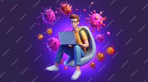 Premium Ai Image Arafed Man Sitting On A Chair With A Laptop In Front Of A Purple Background