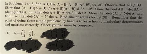 Solved In Problems To Find Ab Ba A B Ab A B A Chegg Com