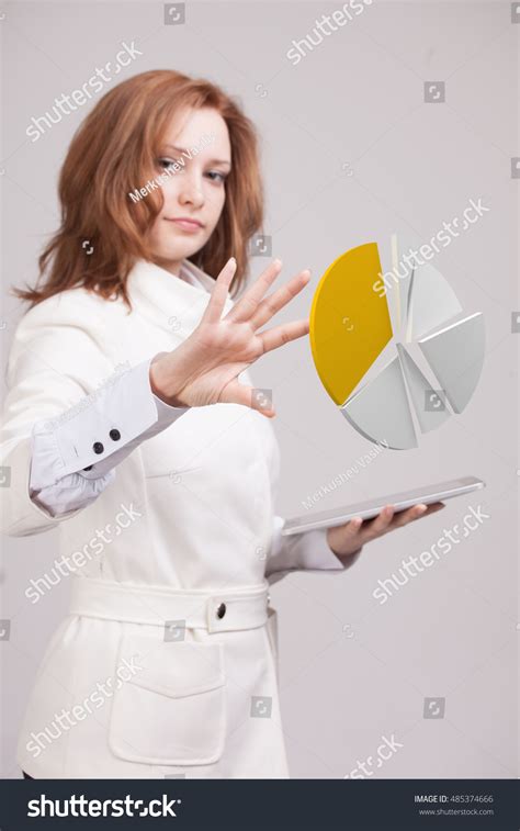 Woman Shows Pie Chart Circle Diagram Stock Photo Shutterstock