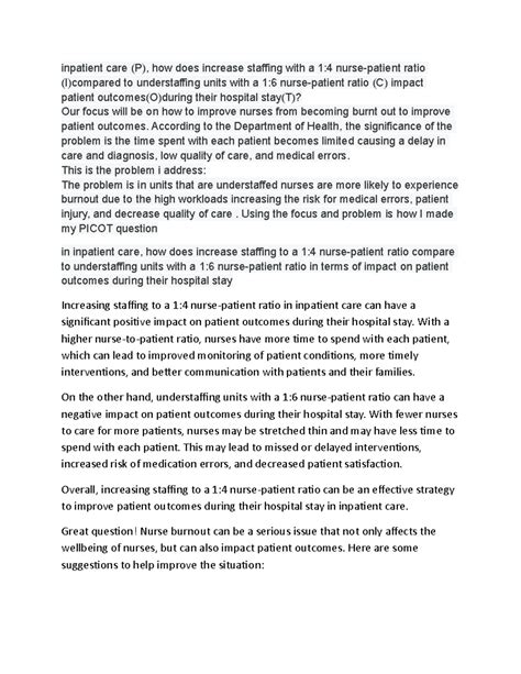 Inpatient Care Assignment Inpatient Care P How Does Increase Staffing With A 1 4 Studocu