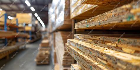 Neatly Stacked Osb Sheets In A Hardware Store Warehouse Against