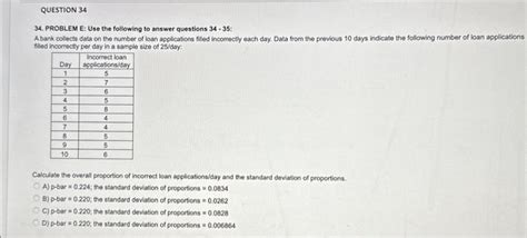 Solved 34 Problem E Use The Following To Answer Questions