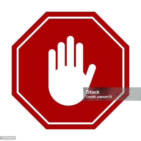그래픽 디자인 로고 웹 사이트 소셜 미디어 모바일 앱 Ui 일러스트레이션을 위한 빨간색 팔각형 배경 금지 표지판에 핸드 아이콘으로 서명 중지 거리에 대한 스톡 벡터 아트 및