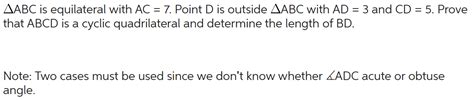 Solved Abc Is Equilateral With Ac 7 Point D Is Outside