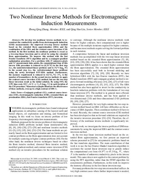 Pdf Two Nonlinear Inverse Methods For Electromagnetic Induction
