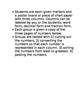 Decimal Sort Group Activity Word Fraction And Decimal Form TpT