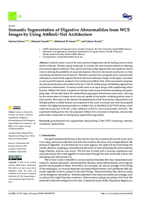 Pdf Semantic Segmentation Of Digestive Abnormalities From Wce Images