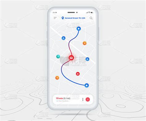 地图gps导航应用ux ui概念，移动地图应用，智能手机应用搜索地图导航，技术地图，城市导航地图，城