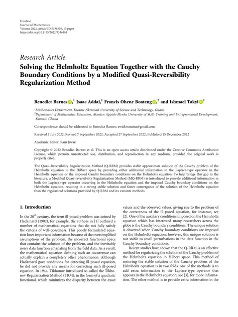 PDF Solving The Helmholtz Equation Together With The Cauchy Boundary Conditions By A Modified