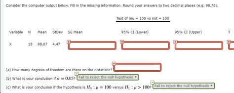 Solved Consider The Computer Output Below Fill In The
