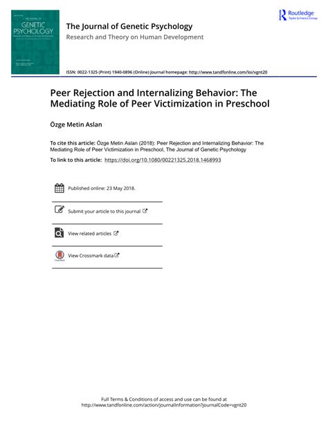 Pdf Peer Rejection And Internalizing Behavior The Mediating Role Of Peer Victimization In