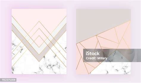 대리석 질감 골드 라인 삼각형 파스텔 핑크 회색 색상 배경으로 현대 기하학적 디자인 초대장 카드 배너 결혼식 현수막 파티 전단지 브로셔 용 트 렌 디 한 템플릿 0명에 대한