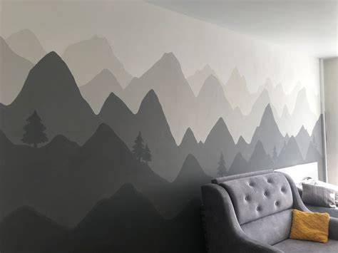 Рисунок на стене горы Оформление стен в спальне Фото декор стен Идеи для украшения