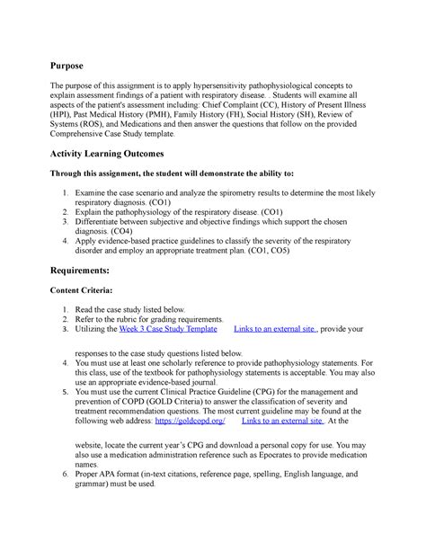Week Patho Assignment Purpose The Purpose Of This Assignment Is To Apply Hypersensitivity