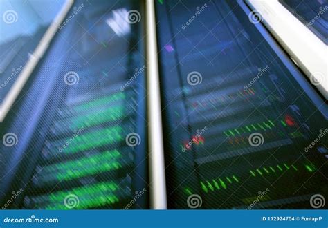 Big Data And Information Technology Concept Supercomputer Data Center Multiple Exposure Stock