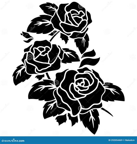 Black Silhouette Bloom Motif Floral For Background Border Frame Decoration Stock Illustration