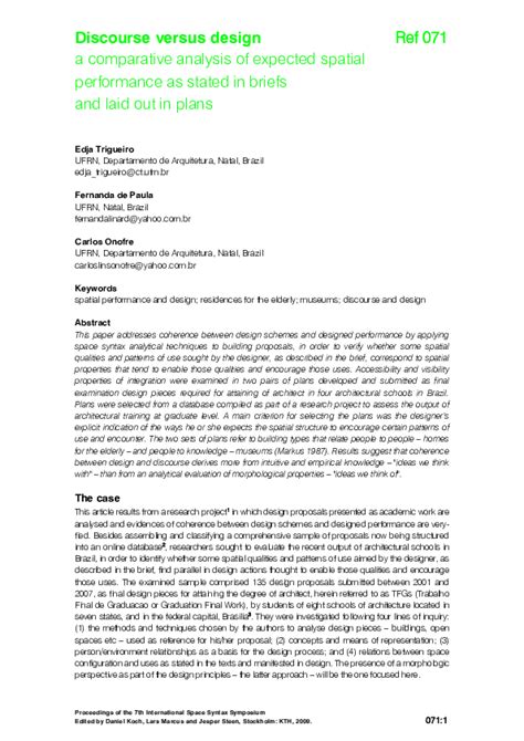 Pdf Discourse Versus Design A Comparative Analysis Of Expected Spatial Performance As Stated