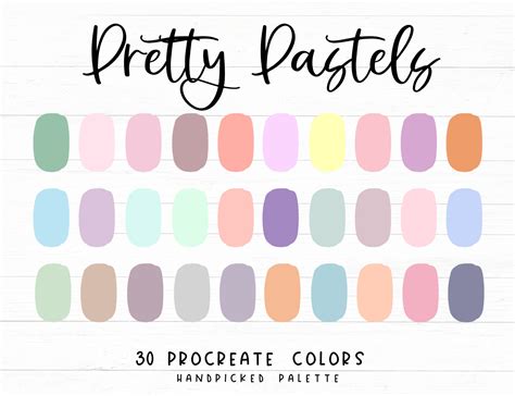 Pretty Pastel Procreate Color Palette 30 Pastels Color Etsy