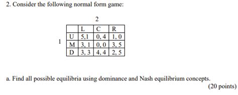solved 2 consider the following normal form game a find