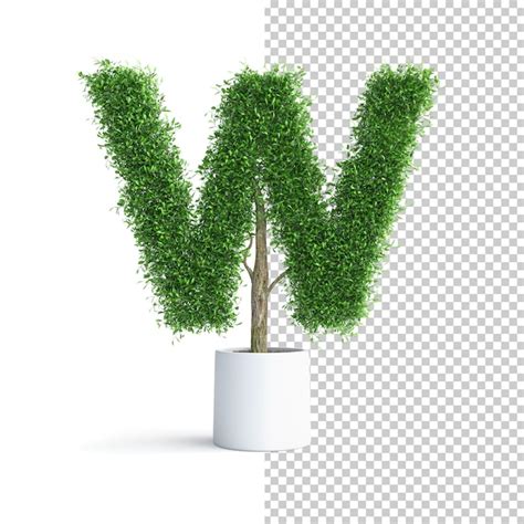 Premium PSD Green Tree Alphabet Letter W