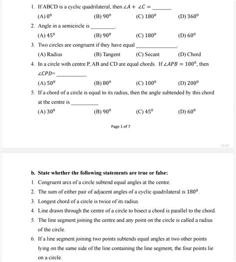 1 If Abcd Is A Cyclic Quadrilateral Then ∠a∠c A 00b 90∘c 180