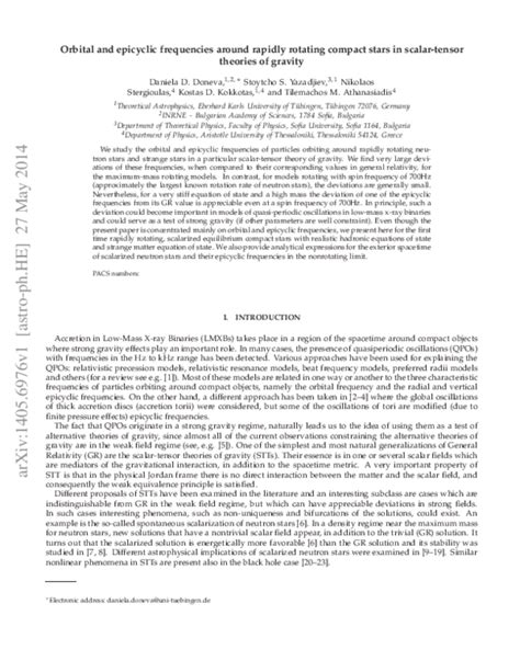 Pdf Orbital And Epicyclic Frequencies Around Rapidly Rotating Compact