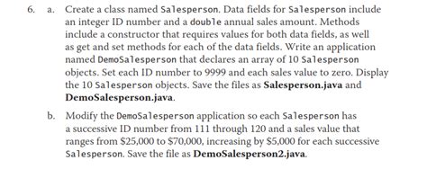 Solved 6 A Create A Class Named Salesperson Data Fields