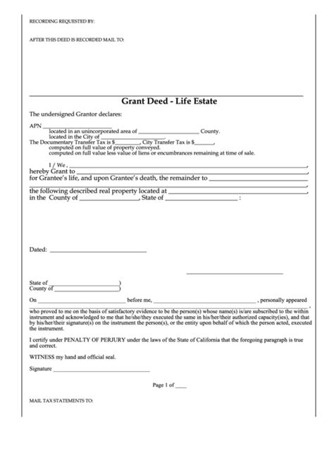 Life Estate Deed Template