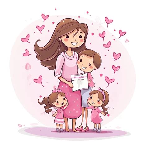 Una Madre Feliz Con Sus Tres Hijos En El Día De La Madre Imagen