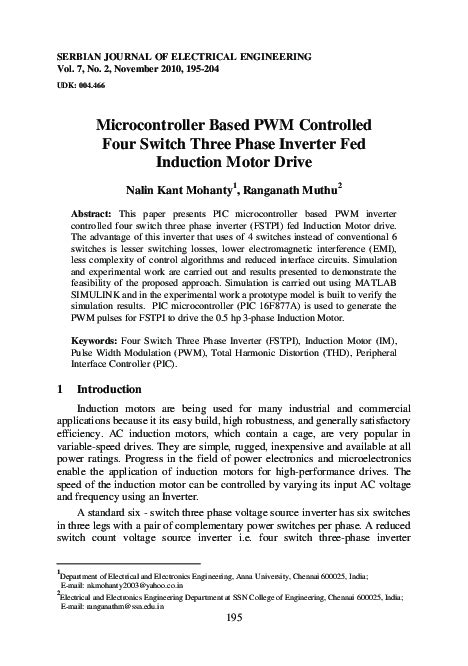 pdf microcontroller based pwm controlled four switch three phase