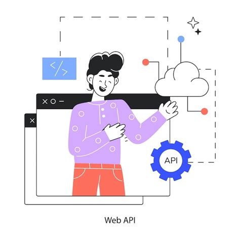 Confira Uma Mini Ilustração Linear De Uma Api Da Web Vetor Premium