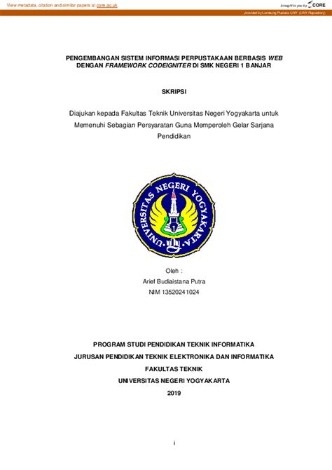 Pdf Pengembangan Sistem Informasi Perpustakaan Berbasis Web Dengan Framework Codeigniter Di