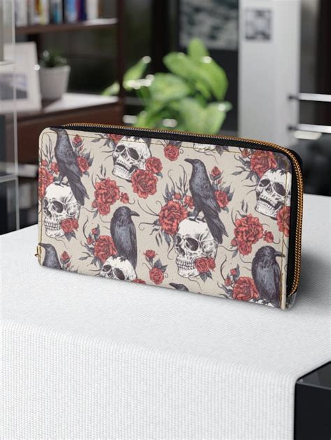 Skull Raven Wallet Goth Wallet Ravens Skulls And Roses Etsy