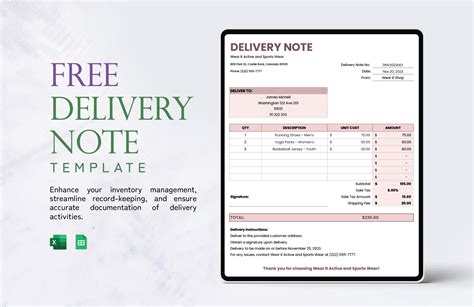 Delivery Note Template In Excel Free Download