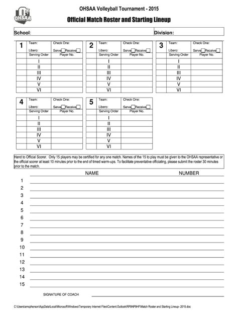 Volleyball Lineup Cards Printable