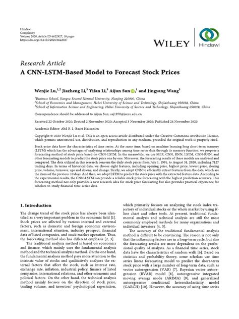 A Cnn Lstm Based Model To Forecast Stock Prices Pdf