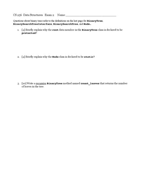 Binary Search Data Structures Exam Exams Data Structures And