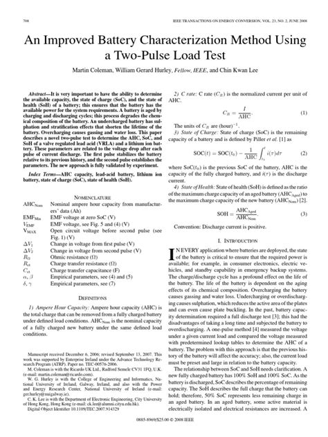 An Improved Battery Characterization Method Using A Two Pulse Load Test Pdf Battery