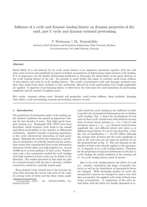 PDF Influence Of A Cyclic And Dynamic Loading History On Dynamic Properties Of Dry Sand Part