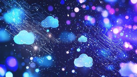 Digital Abstract Representation Of Cloud Computing With Vibrant Colors And Glowing Particles In