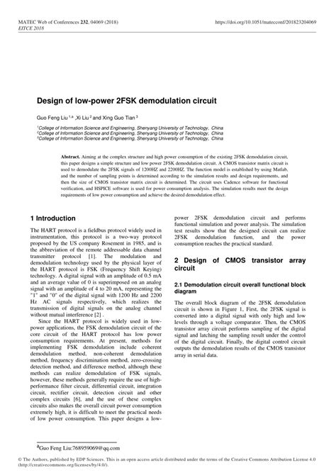 Pdf Design Of Low Power 2fsk Demodulation Circuit