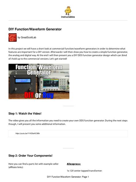 Diy Functionwaveform Generator Step 1 Watch The Video Download Free Pdf Electrical