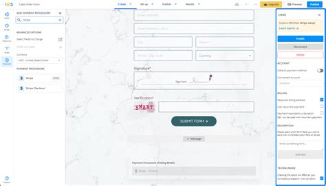help how to integrate stripe with forrms 123formbuilder