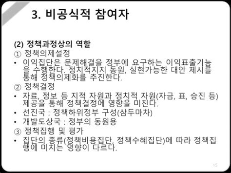 정책과정참여자의 특징과 유형