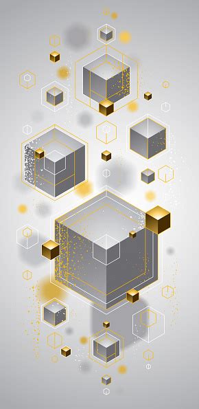 황금 요소 벡터 디자인 고급 또는 보석 색상 스타일과 3d 큐브의 클러스터와 추상 벡터 디자인은 기술 및 과학 추상화 예술에 사용할 수 있습니다 0명에 대한 스톡 벡터 아트