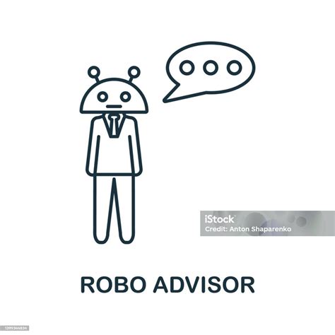 로보 어드바이저 라인 아이콘입니다 템플릿 웹 디자인 및 인포 그래픽을위한 흑백 간단한 로보 어드바이저 개요 아이콘 가상 이벤트에